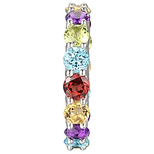 Tirafina Amethyst, Blue Topaz, Citrine, Rhodolite Garnet and Peridot Eternity Band Ring, Sterling Silver, Round Stones, Birthstone Rings for Women (4 mm stone)