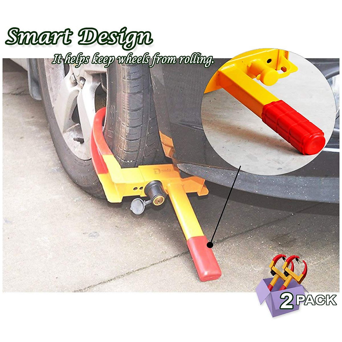 Zento Deals 2 Pack Security Tire Clamp - Premium Quality Heavy Duty Anti- Theft Vehicle Wheel Lock Universal Fit Most Vehicles Trailers SUV ATV’s Motorcycles Golf Cart