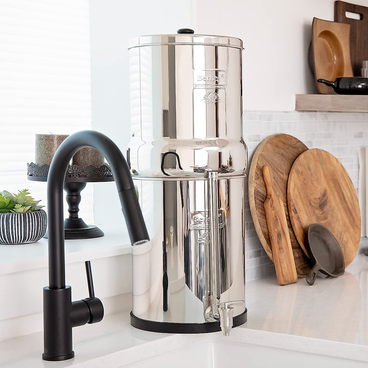 Royal Berkey Gravity-Fed Water Filter System with 2 Black Berkey Elements Plus Deluxe 10" Stainless Steel Berkey Water View Spigot