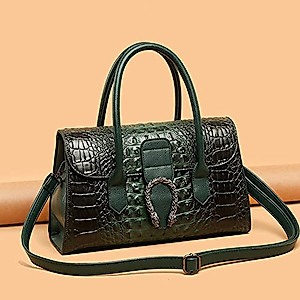Crocodile Pattern Leather Top Handle Satchel Handbags for Women Medium Fashion Ladies Shoulder Bag Tote Purse (Green)