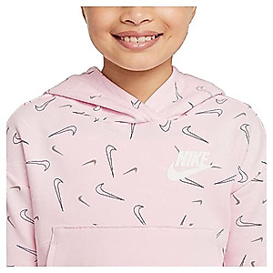 Nike Girl's NSW Fleece Print Hoodie (Little Kids/Big Kids) Pink Foam/White SM (8 Big Kid)