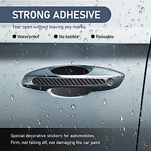 ZKFAR 8 PCS Carbon Fiber Black Leather Door Bowl Sticker for Car, Door Handle Scratch Protector, Universal Fit