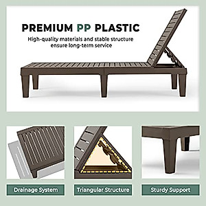 YOLENY 74'' Outdoor Chaise Lounge Chairs, 5 Position Adjustable Patio Loungers with Wood Texture Design, All-Weather Recliner for Patio, Garden, Beach, Poolside, Balcony Set of 2