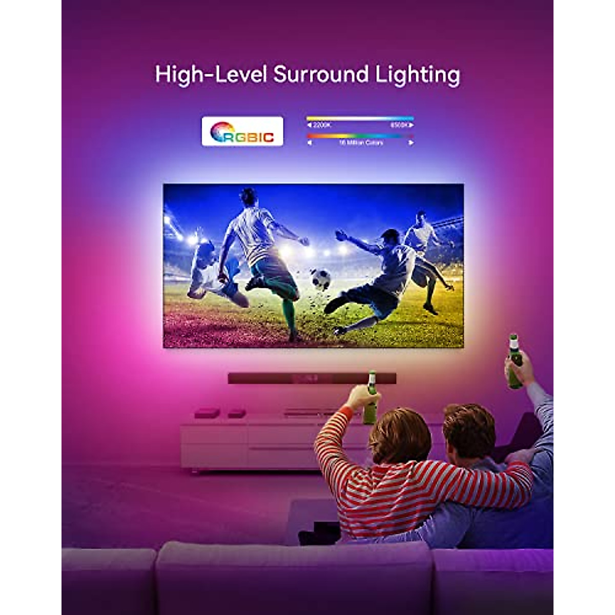 HDMI Sync TV LED Backlights, Immersion TV Strip Lights with HDMI 2.0 Sync Box, Sync with TV and Music, 4K HDR Support, Work with Alexa & Google Assistant, App Control Rope Lights for 55-65'' TV PC