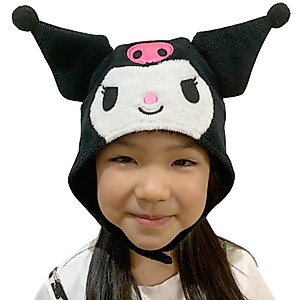 Sanrio Kuromi Fluffy Kids Beanie Cap Soft Warm Winter Head wear Black