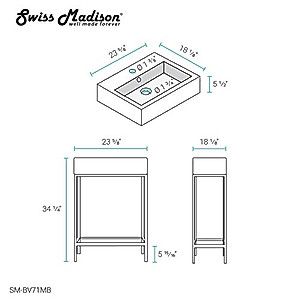 Swiss Madison Well Made Forever Pierre 24 Single, Freestanding, Matte Black Metal Frame Bathroom Vanity