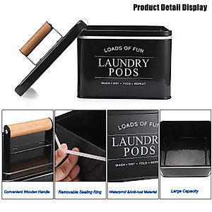 Sumnacon Laundry Pods Container Metal Laundry Pod Holder with Lid, Farmhouse Laundry Room Organization and Storage Container for Detergent Powder Laundry Pods Dry Sheets Dryer Balls, Black