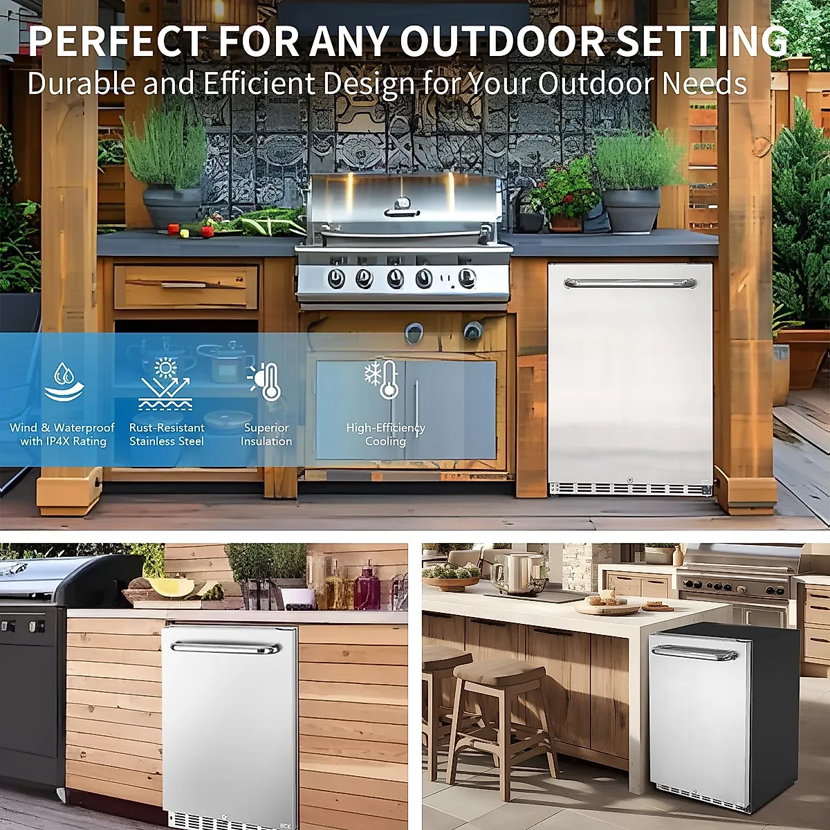 HCK 24 Inch Outdoor Refrigerator, Undercounter Refrigerators with Stainless Steel Door, 161 Can Beverage Fridge for Home Bar, Kitchen, Patio, Outdoor, and Commercial Use - 5.12 Cu.Ft