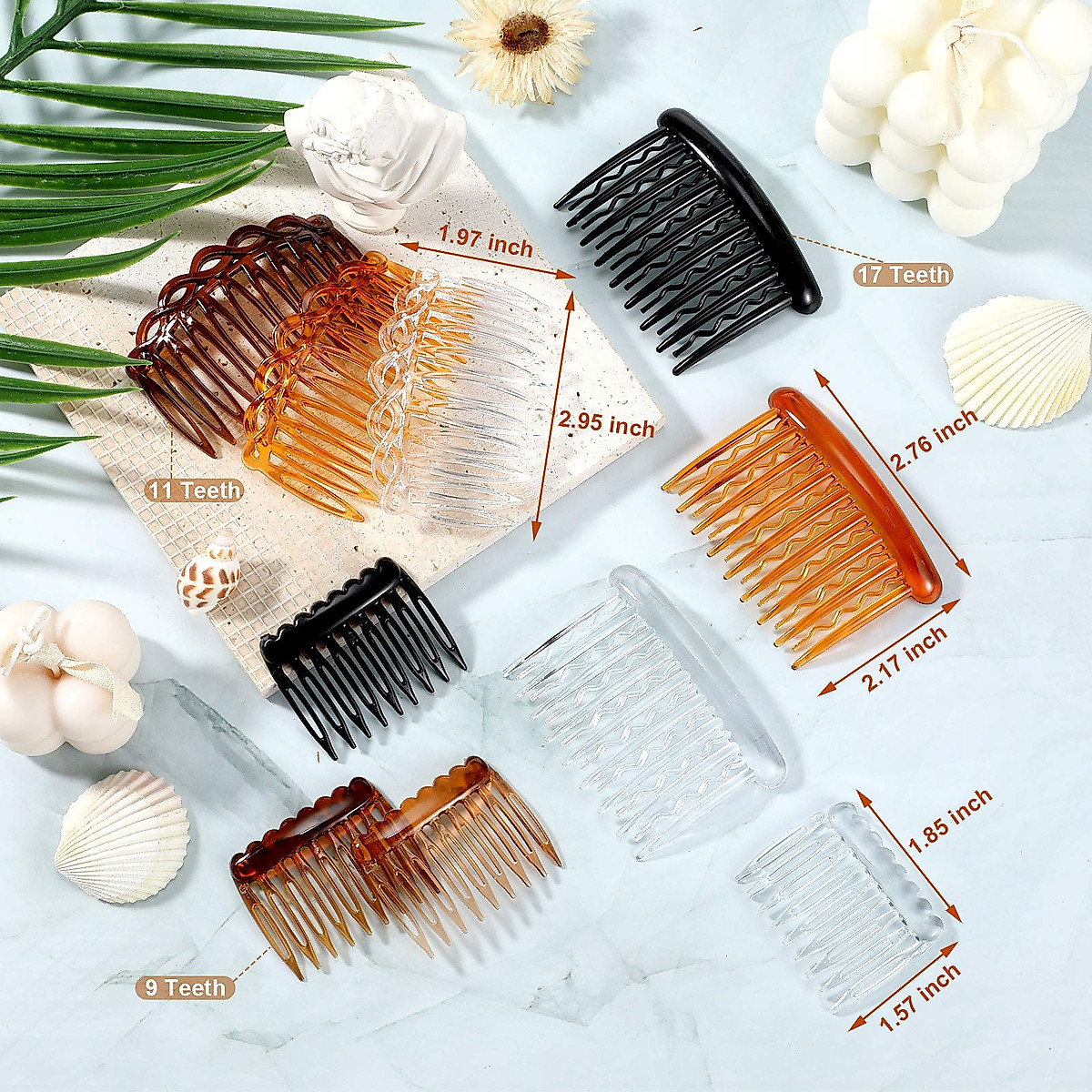 12 Pieces Plastic Side Hair Twist Comb French Twist Comb Hair Clips with Teeth for Fine Accessories Women, 4 Colors(Retro Color,Chic)