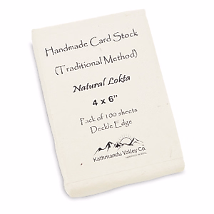 Kathmandu Valley Co. 4x6 Inch Handmade Lokta Card Stock Paper with Deckle Edge. Tree-free Lokta Paper for Vintage Stationery, Printing, Thank-you Notes, and Invitations. Handmade in Nepal (100 Sheets)