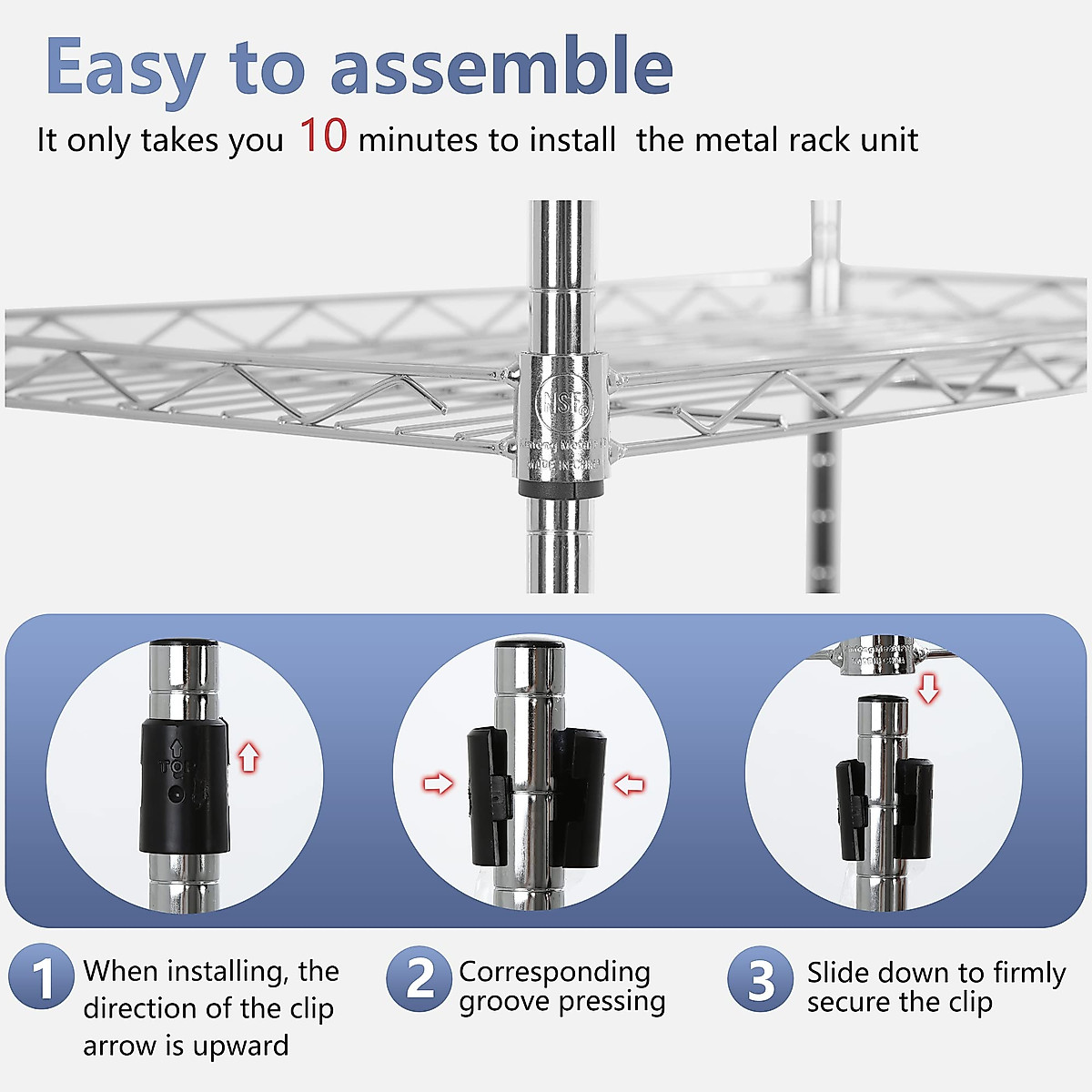 FDW 5 Tier 22L x 12W x 48H Pantry Shelves Adjustable Metal Shelves NSF Storage Rack Shelving Units for Kitchen Garage Small Places Commercial,Chrome