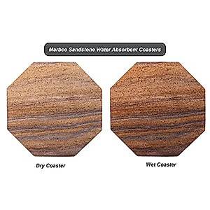Marbco Sandstone Water Absorbent Hand Crafted Octagon Coasters for Drinks- Set of 6 - 4 inches Wide Thirsty Stone bar/Drink Coasters Made from Real Solid Stone (Without Holder, Set of 6)