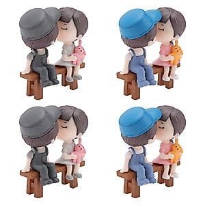 DOITOOL 4 Sets Miniature Fairy Garden Figures Kissing Couple Statue Sitting on Chairs Figurines Cake Figures Decoration Succulent Bonsai Ornament