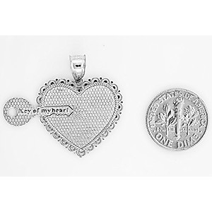 925 Sterling Silver Textured Charm Key of my Heart Charm 2-Piece Pendant Set