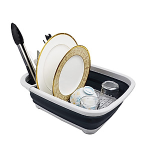 SAMMART 8L (2.11Gallons) Collapsible Dish Drainer - Foldable Drying Rack - Portable Dinnerware Organizer - Space Saving (Grey/Slate Grey)