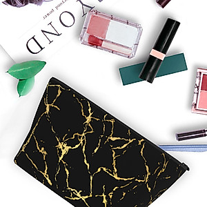Women's Lightweight Makeup Bag Pouch Compatible with Gold Marbling Texture Black Marble, Funny Travel Cosmetic Bag Portable Pencil Bag with Zip for Office College Christmas Gift
