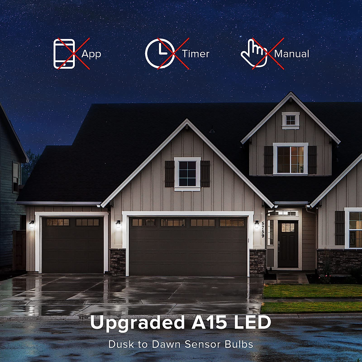 SANSI Dusk to Dawn Led Outdoor Light Bulb 1 Pack A15, 60 Watt Equivalent, Energy Efficient 8W, 5000K Daylight 800 lm Outdoor Light Bulbs, E26 Standard Base Dusk to Dawn Light Bulbs for Garage Porch