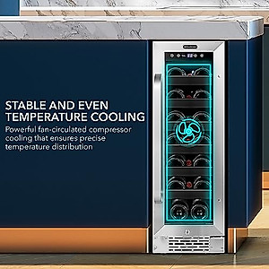 Whynter BWR-208SB Stainless Steel 12 inch Built Undercounter Wine Refrigerator with Reversible Door, Digital Control and Lock, 20-Bottle
