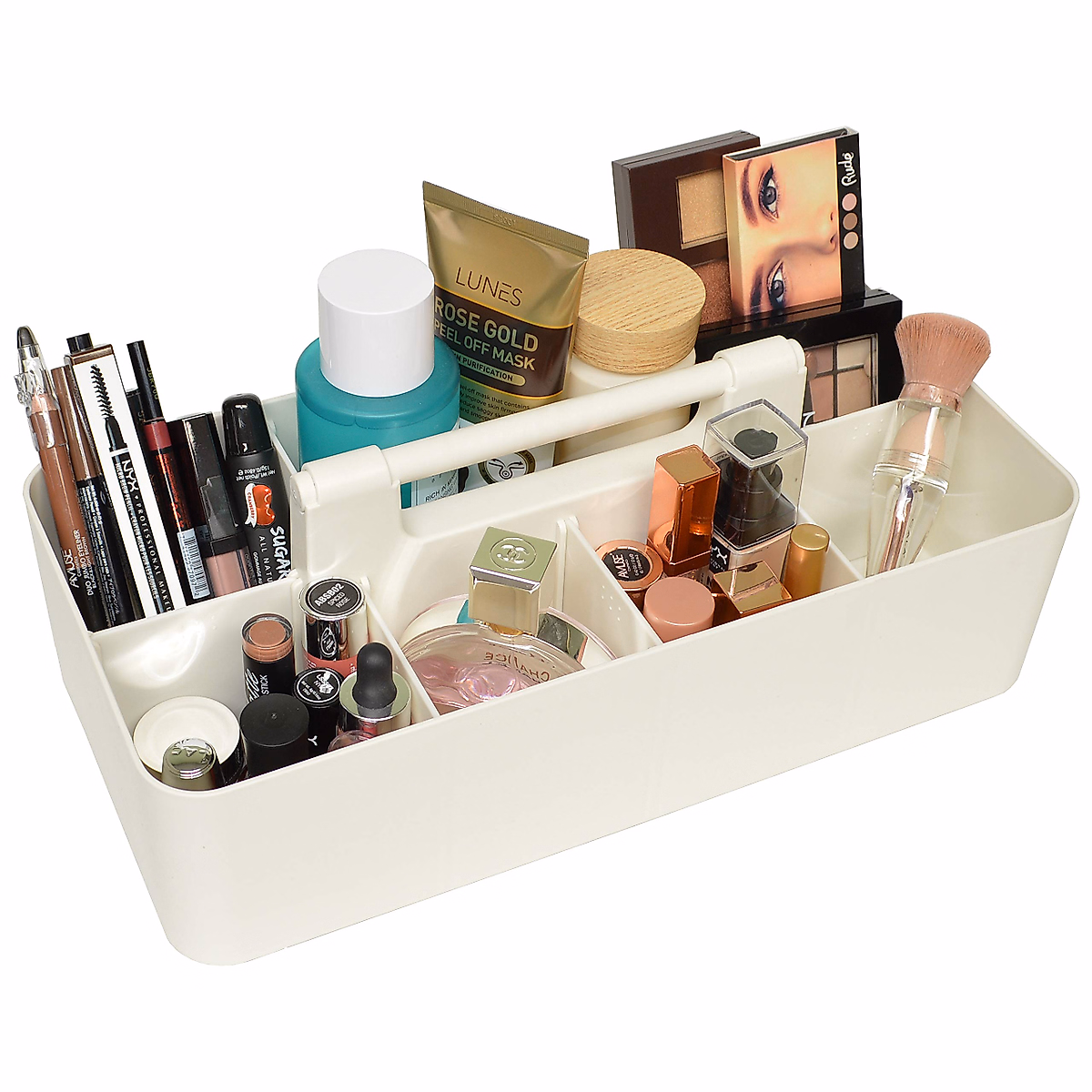 Enjoy Organizer -Large Portable Caddy, DIY Dividers, 8 Compartments, Bathroom Organizer,Portable Basket with Handle Storage Organizer Modern Made in USA (3 PACK, Ivory)