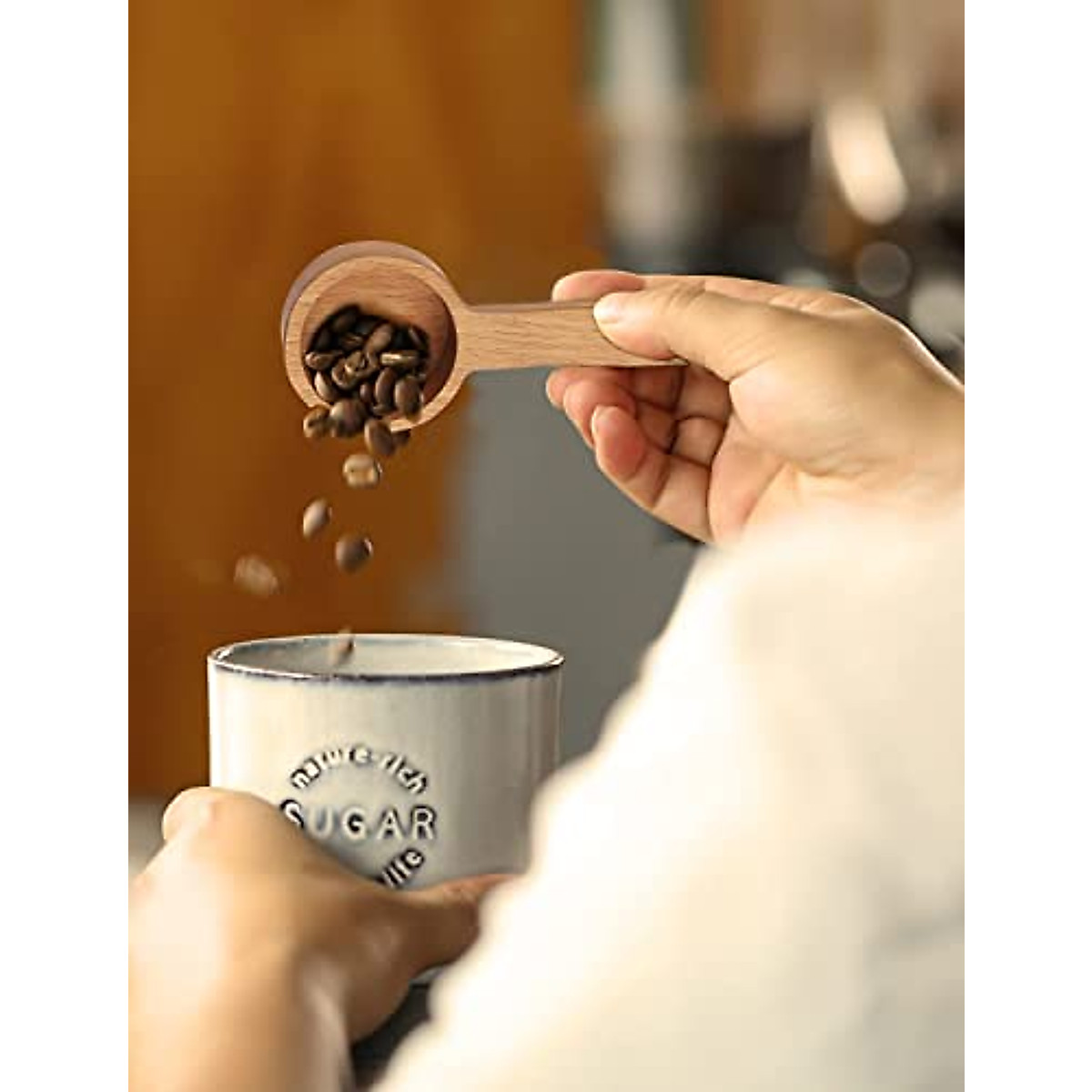 Wooden Coffee Spoon, Coffee Scoop Measuring for Coffee Beans, Whole Beans Ground Beans or Tea, Home Kitchen Tools Utensils (3.8in, beech)