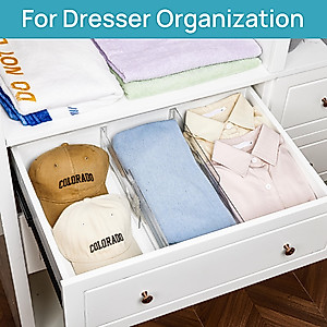 Vtopmart 8 Pack Drawer Dividers for Clothes, Adjustable 4" High Expandable from 10.6"-17" Dresser Drawer Organizer, Clear Plastic Drawer Separators for Baby Clothes, Underwear, socks, Easy to Assemble