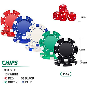 RAYWER 300 pcs Casino Chip Poker Set in Aluminum Case (11.5 Gram Chips), 2 Decks of Cards, 5 Dice, 3 Buttons for Texas Holdem Blackjack
