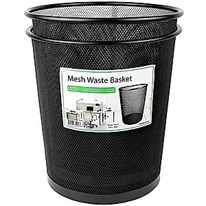 Greenco Small Trash Cans for Home or Office, 2-Pack, 4.5 Gallon Black Mesh Round Trash Cans, Lightweight, Sturdy for Under Desk, Kitchen, Bedroom, Den, or Recycling Can