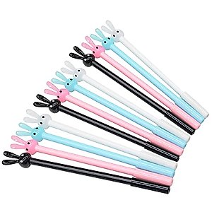 Fluent Writting Pen, 12 Pcs 0.5 mm Black Ink Rabbit Ear Shape Rolling Ball Cute Gel Ink Pen for Student and School Office Supplies (Rabbit Ear)