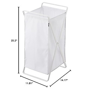 Yamazaki Home Laundry Basket - Foldable Storage Hamper Organizer Steel One Size White