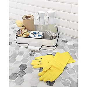 AuldHome Large Rustic Caddy; 4-Section White Enamelware Farmhouse Style Organizer with Handle