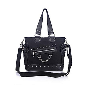 Women Fashion Rivet Handbag Purse Canvas Punk Tote with Shoulder Strap Crossbody Bag Large Capacity Black (Black)
