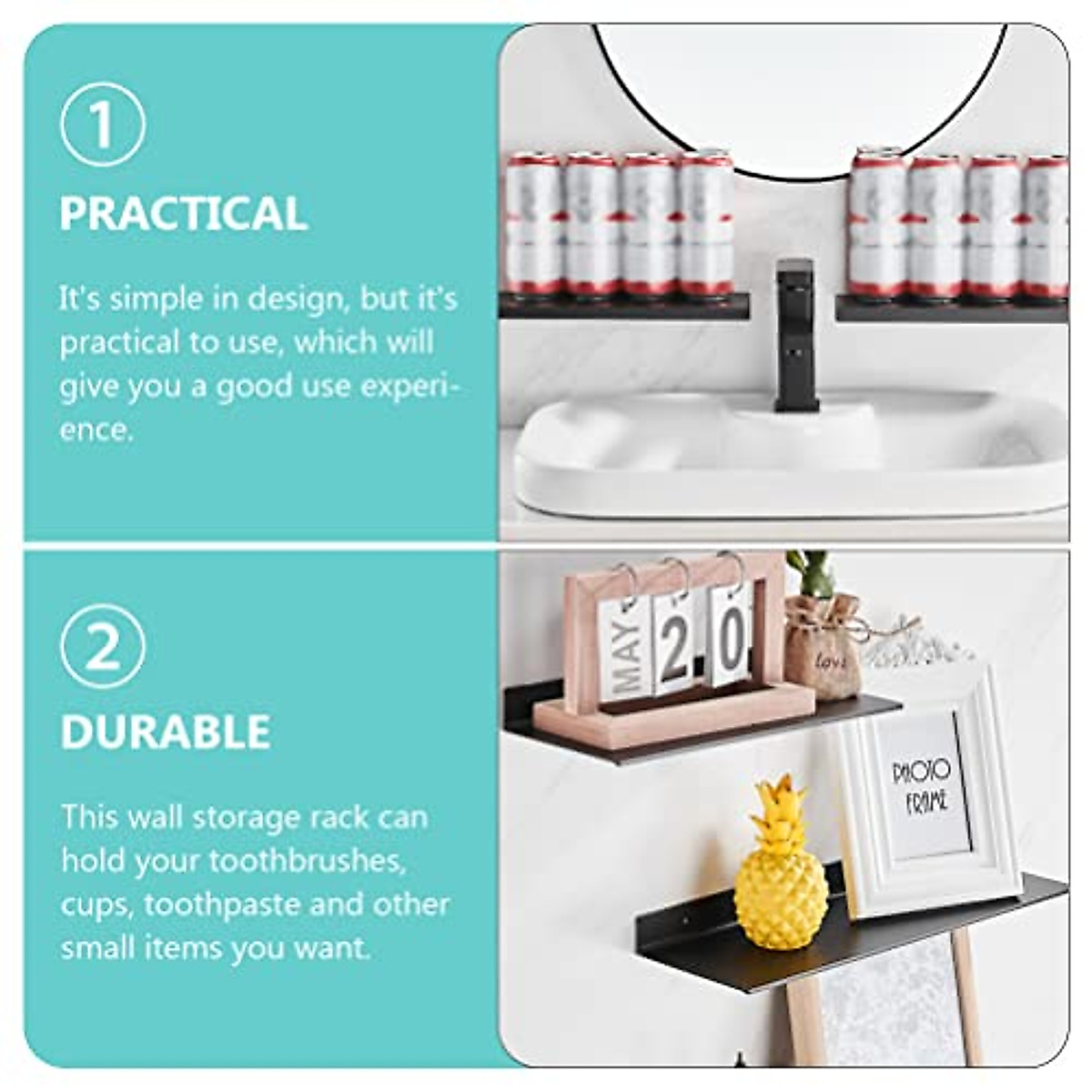 DOITOOL Metal Wall Shelves Metal Floating Shelf Hanging Rack: Aluminum Alloy Wall- Mounted Shelf Wall Mounted Storage Shelf Bookshelf for Bedroom Living Room Kitchen Office 50cm Metal Wall Shelf