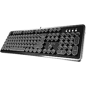 Azio Retro - Wired USB Mechanical Keyboard in Black and Chrome for PC (Blue Switch) (MK-RETRO-01)