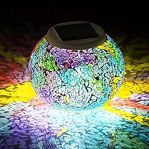 Uonlytech LED Solar Glass Ball Light Mosaic Decorative Light for Porch Patio Garden Party Decoration (Colorful)