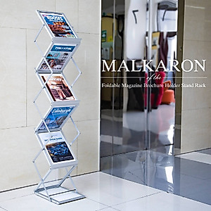 MALKARON Foldable Magazine Rack Brochure Display Stand Holder Catalog Literature Display Rack with Portable Oxford Carrying Bag for Office Trade Show Exhibitions Retail Store (6 Pockets Silver)