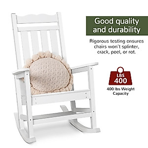Stoog Oversized Outdoor Rocking Chair with 400 lbs Weight Capacity, Weather Resistant, HIPS Plastic Porch Rocker, for Backyard, Lawn, Fire Pit, Garden and Indoor (White)