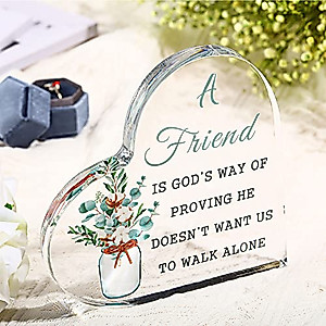 Christian Gifts Birthday Friendship Gifts with Quotes A Friend Is God's Way of Proving He Doesn't Want Us to Walk Alone(Heart Style,6 x 6 x 0.6 Inch)