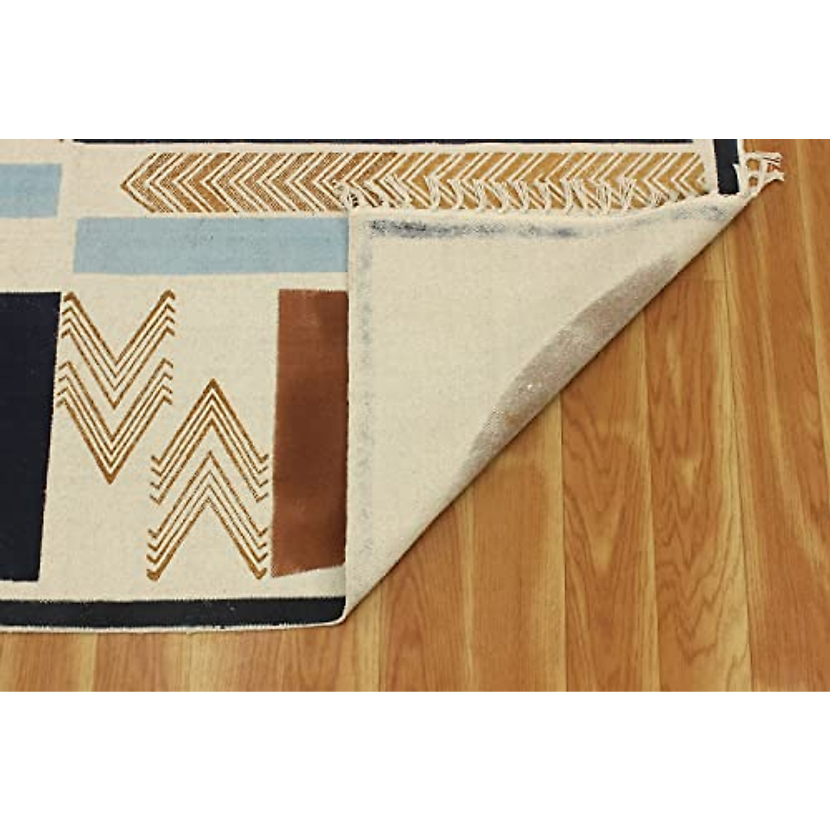 Casavani Hand Block Printed Area Rug Geometric White & Black Cotton Dhurrie Floor Carpet For Doormat Best Uses For Bedroom,Living Room,Dining Room,Kitchen,Purch 10x14 Feet