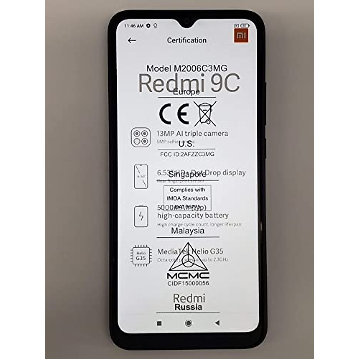 Xiaomi Redmi 9C Smartphone, 3 GB + 64 GB, 6.53 "HD + Dot Drop Display 5000mAh (typ), con Sblocco Faccial AI, 13 MP, Tripla Fotocamera, Blu (Twilight Blue)