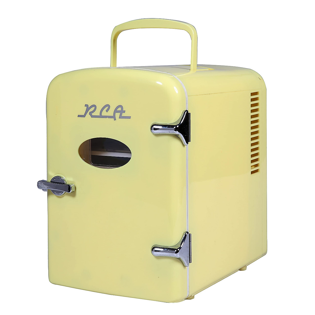 RCA Yellow Mini Fridge (0.3 Cubic Feet) and Koolatron Black Retro Mini Portable Fridge (4L)