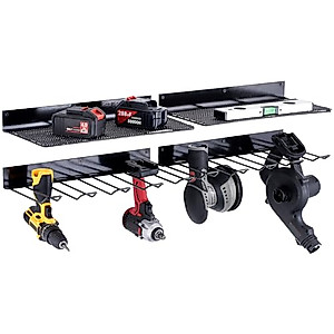 VEVOR Power Tool Organizer, 4 Slot, 2 Layers, 2 Pack Cordless Drill Holder Wall Mount, Battery Charging Station Storage Rack, Multi-Function Garage Organization, Heavy Duty Metal Shelf for Screwdriver