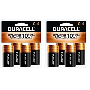 Duracell Coppertop C Batteries, 4 Count Pack, C Battery with Long-Lasting Power, All-Purpose Alkaline C Battery for Household and Office Devices (Pack of 2)