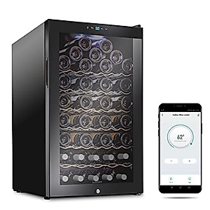 Ivation 51 Bottle Compressor Wine Cooler Refrigerator with Wi-Fi Smart App Control Cooling System | Large Freestanding Wine Cellar Fridge For Red White Champagne or Sparkling, Black Glass Door & Lock