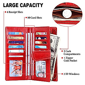 VOCUS Womens Leather Wallet Bifold Long Wallet Large Capacity Credit Card Holder Ladies Zipper Clutch