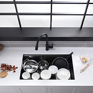 32 Undermount Black Stainless Steel Kitchen Sink Workstation, Gabhar 32×19 Inches 16Gauge Gunmetal Black Stainless Steel Undermount Worksation Kitchen Sinks With Offset Drain