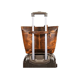 Aaron Leather Goods Genuine Leather Shoulder Bag Handbags Wallet Tote Bag 3pcs Purse Set (Umber)