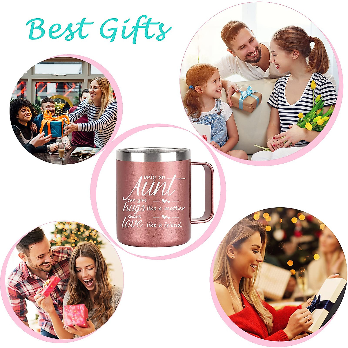 Mother’s Day Gifts for Aunt Only An Aunt Can Give Hugs Like a Mother Stainless Steel Insulated Mug with Handle Birthday Mother’s Day Gifts for Aunt Auntie from Nephew Niece Meaningful 12OZ Rose Gold