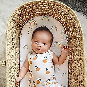 Plushii Bassinet Sheets for Baby Girls 3 Pack, 32"x 16" Extra Soft Microfiber Bassinet Sheet Universal for Oval Rectangle and Hourglass Bassinet Mattress, Rainbow & Pink Elephant & Stars