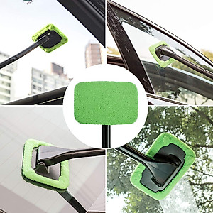 eFuncar Microfiber Cleaning Cloth for Windshield Cleaning Tool, Windshield Cleanner Wand Replaceable Glass Cleaning Bonnets, Interior Auto Window Cleaner Washing Pads, Fit 5”, Green, 5 Pack