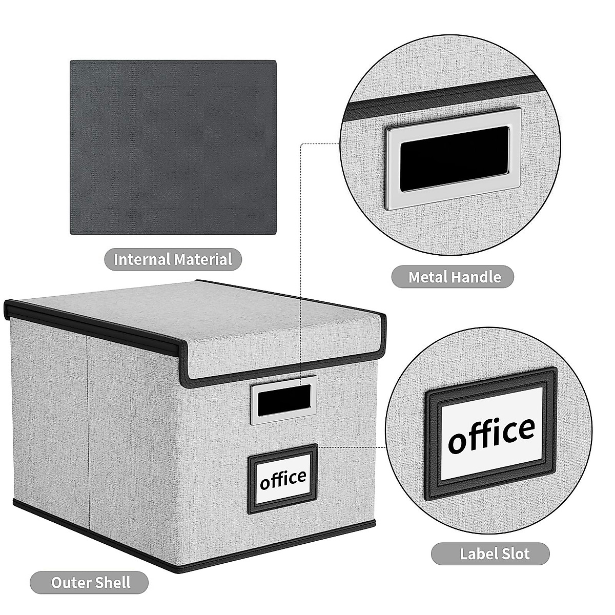 Huolewa Upgraded Portable File Organizer Box with Lids, Collapsible Linen Hanging Filing Storage Boxes with Plastic Slide, Decorative Home/Office Filing System for File and Folders Storage (Gray)